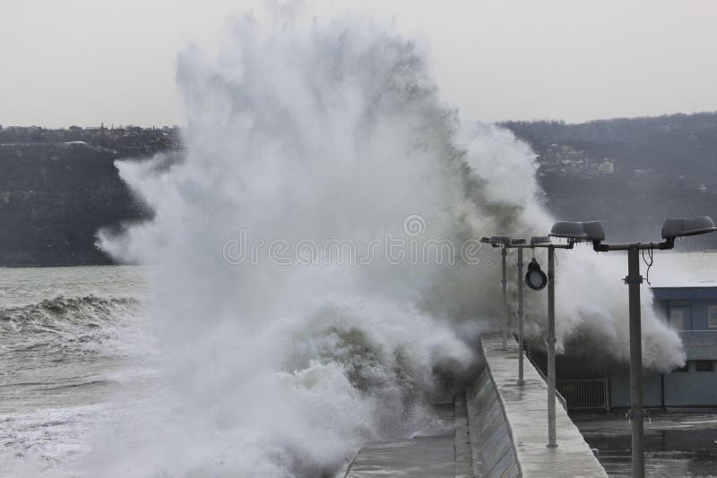 Big Waves Crashing on Breakwater Stock Photo - Image of tsunami, nature ...