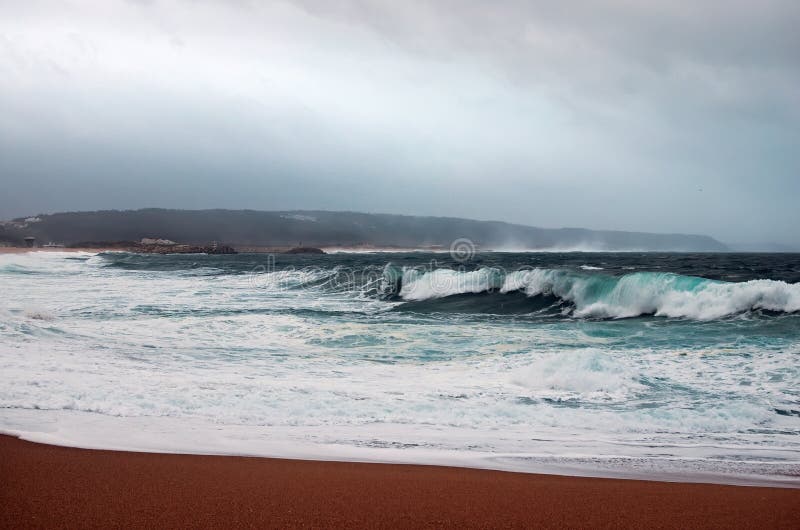 Big Waves Roll Ashore. Atlantic Ocean. (Nazare, Portugal) Stock Image ...