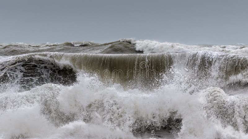 Storm on the Sea with Overturn Boat on the Beach Stock Photo - Image of ...