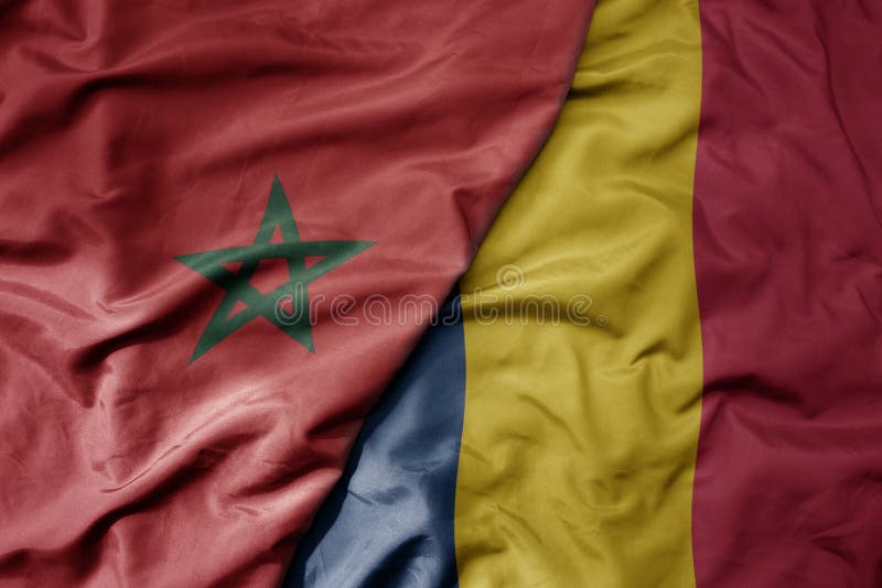 Big Waving National Colorful Flag of Morocco and National Flag of Chad ...