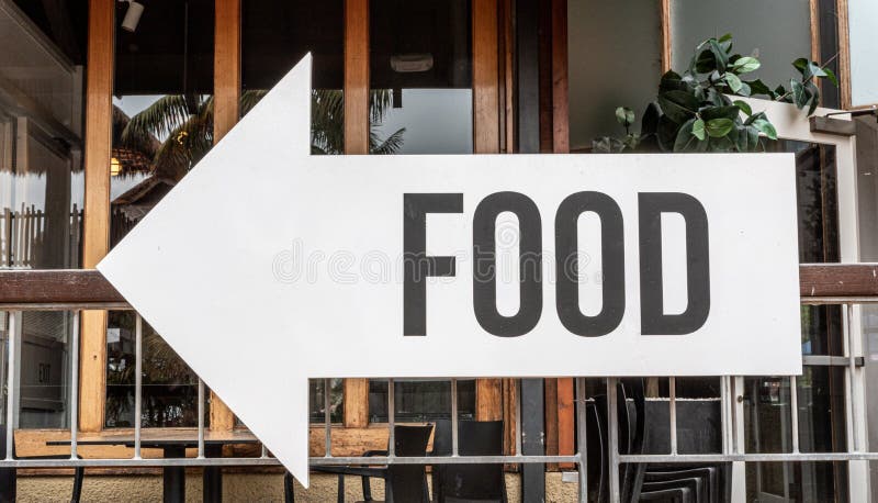 Big White Arrow Food Sign Outdoors Stock Image - Image of hamburger ...