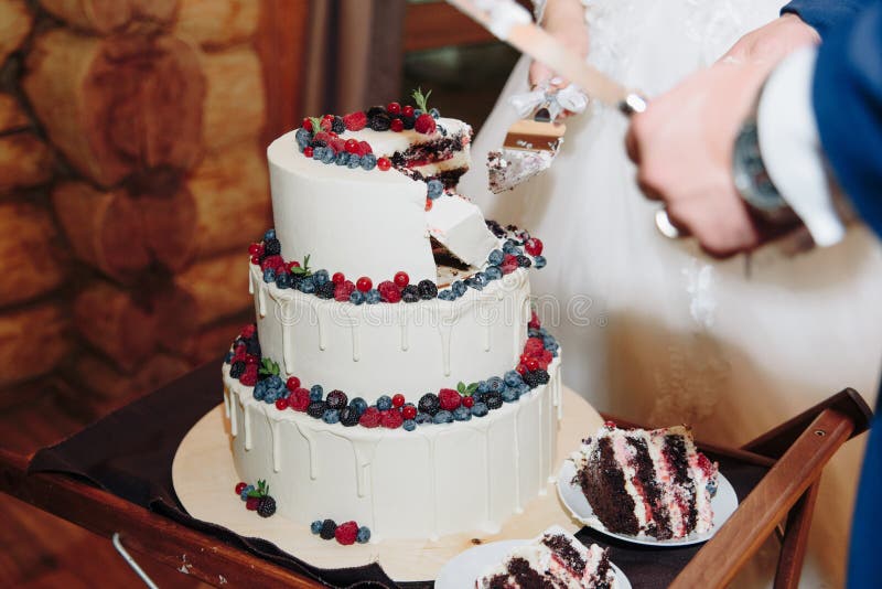 Big White Cake with Fresh Berries Stock Image - Image of meal ...