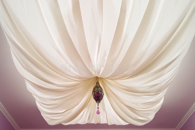 Big White Canopy Hanging from Ceiling with Ornate Stock Image - Image ...
