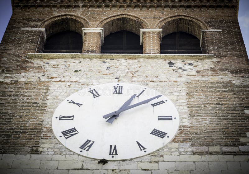 Big White Clock On The Facade Of The Bell Tower Stock Image - Image of ...