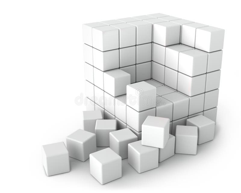 Big White Cube of Small Cubes on White Background Stock Illustration ...