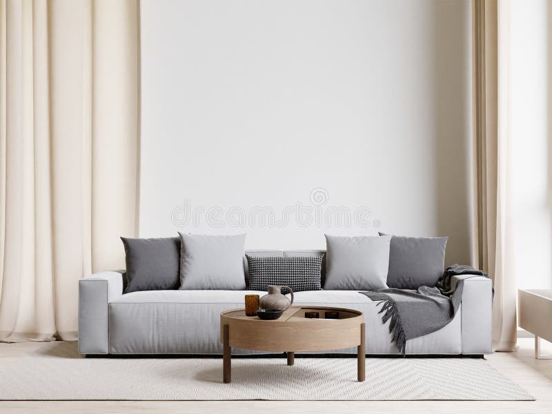 Big White Living Room.interior Design,grey Sofa Wall for Mock Up Stock ...