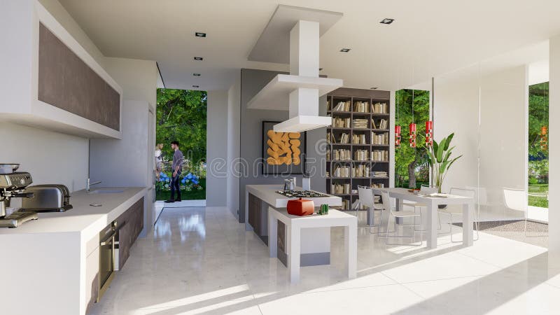 Big white modern kitchen stock illustration. Illustration of marble ...