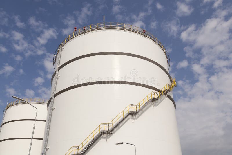 Big white oil tanks stock image. Image of plant, liquid - 108627865