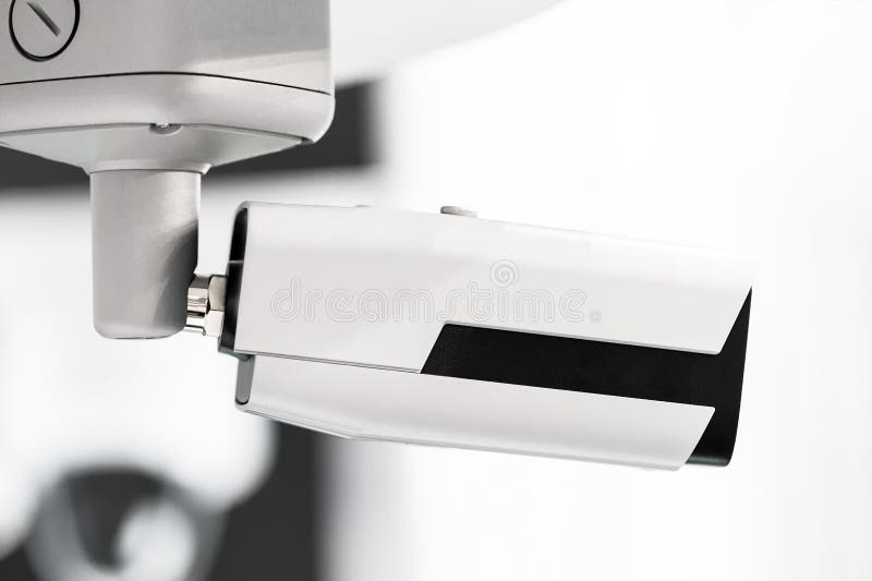 Big White Professional Surveillance Camera. CCTV Mounted on Ceiling ...