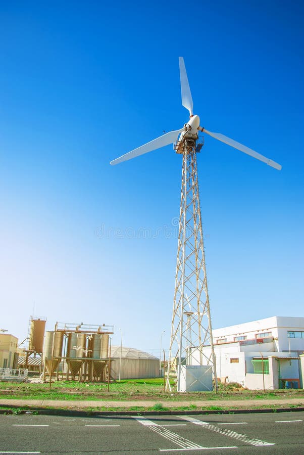 Big White Propeller of Wind Power Plant on Blue Sky Background Stock ...