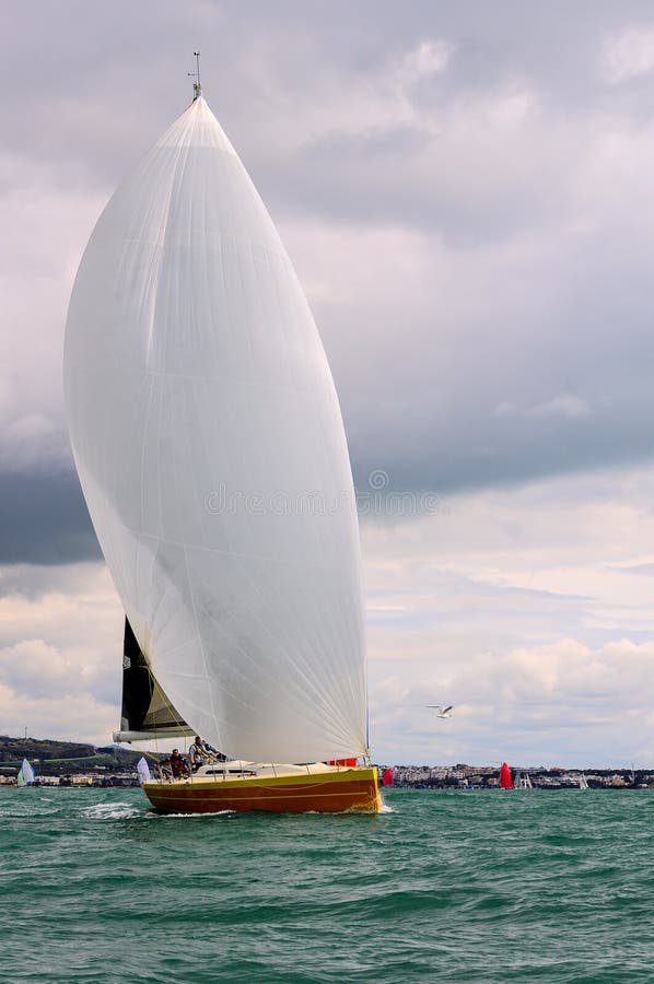 Big White Sail with Spinnaker on Stock Image - Image of splash, freedom ...
