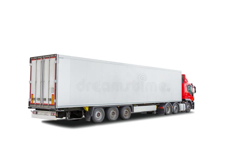 Big White Semi Trailer Truck with Red Cab Isolated Stock Photo - Image ...