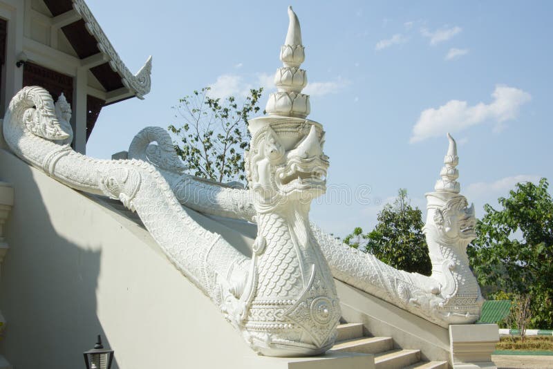 Big White Snake Statue and Handrail of a Temple in Thailand Stock Image ...