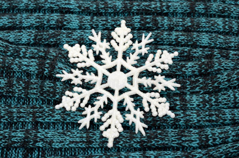 Big White Snowflake on Knitted Wool Background. Stock Photo - Image of ...