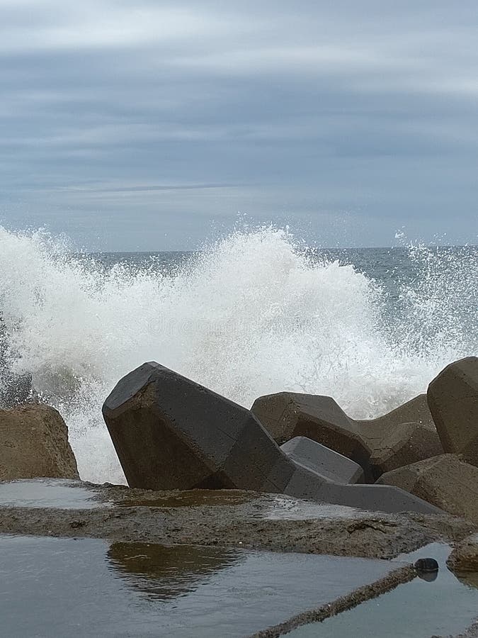 Big White Splash Sky Sea Rock Stock Photo - Image of splash, rock ...