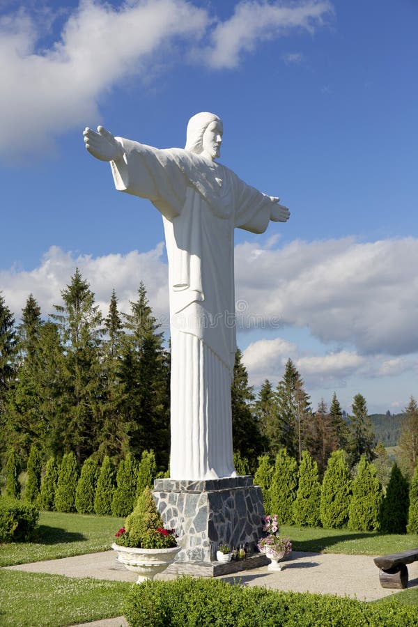 Big White Statue of Jesus Over Landscape, Klin, Slovakia Stock Image ...