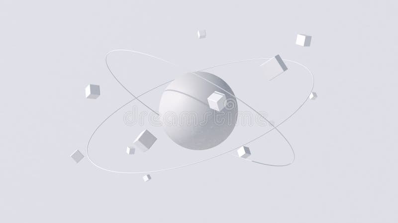 Big White Textured Sphere and Orbiting Cubes. Abstract Animation, 3d ...