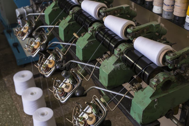 Thread Spools at Rewinding Machine View Stock Image - Image of service ...