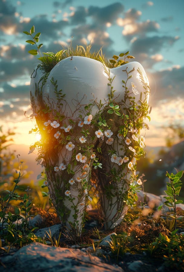 Tooth is Growing on Pile of Dirt. a White Tooth is Growing on the ...