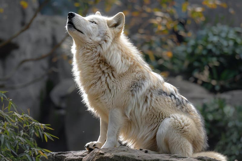 A Big White Wolf Howling in the Zoo, High Quality, High Resolution ...