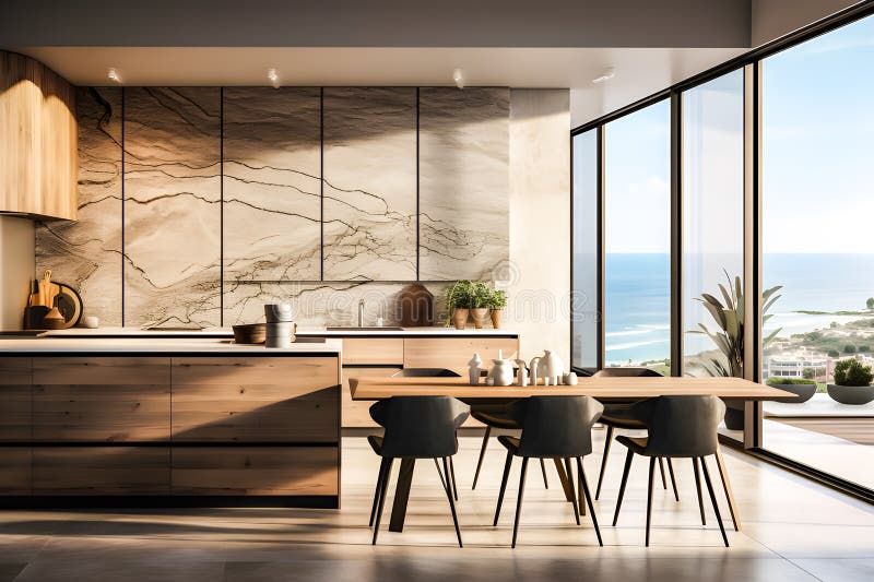 Big Wide and Height Modern Kitchen Design. Generative AI Stock ...