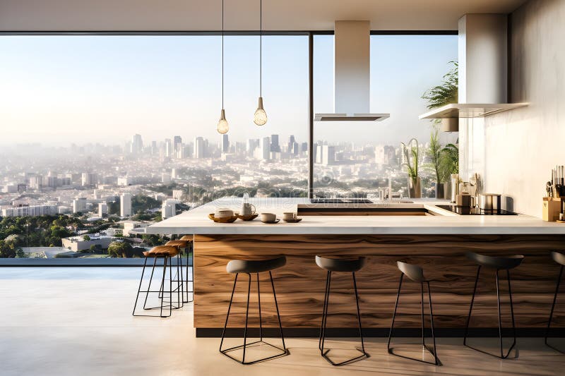 Big Wide and Height Modern Kitchen Design. Generative AI Stock ...