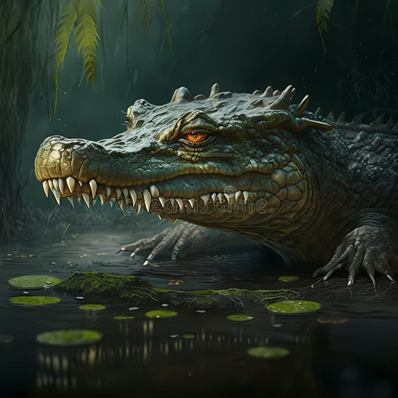 Crocodile in the Swamp. Generative AI Stock Image - Image of alligator ...