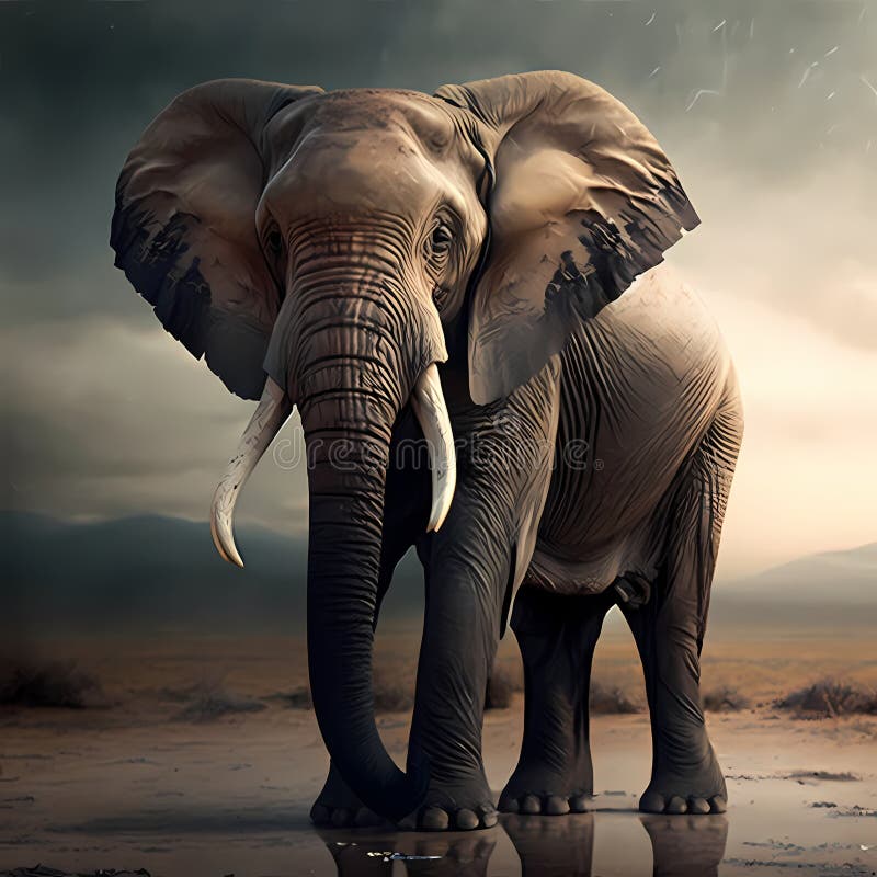 Big Wild Elephant. Generative AI Stock Illustration - Illustration of ...