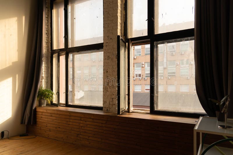 Big window in old loft stock image. Image of ceiling - 177133335