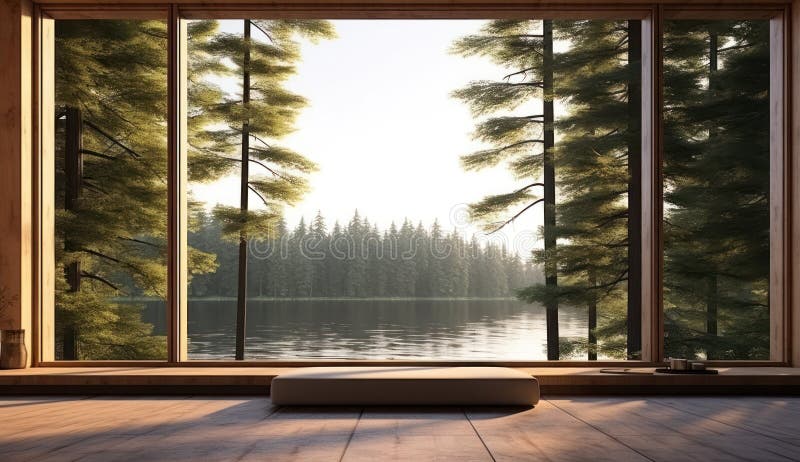 A Big Window with Trees in the Background Meditation Stock Photo ...