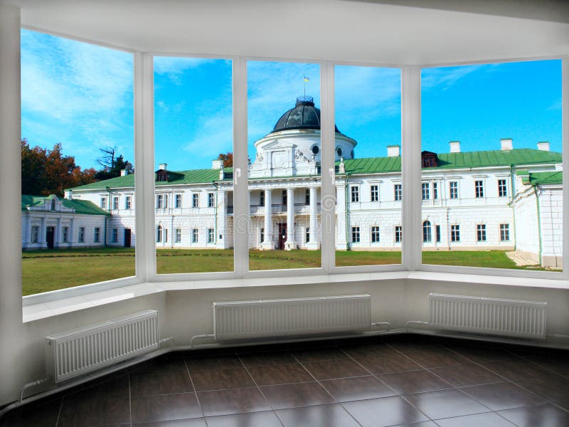 Big Window with View To Palace Stock Image - Image of overcast, inside ...