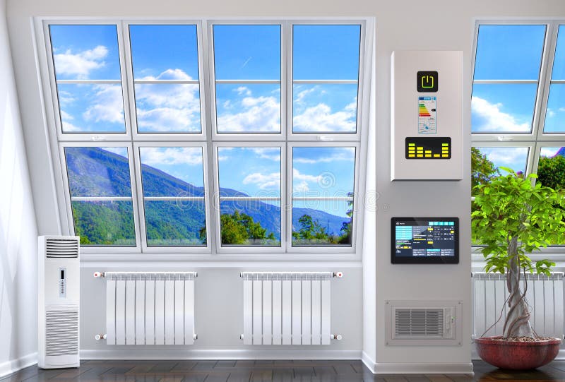 Big Windows in the Room with Heating Stock Illustration - Illustration ...