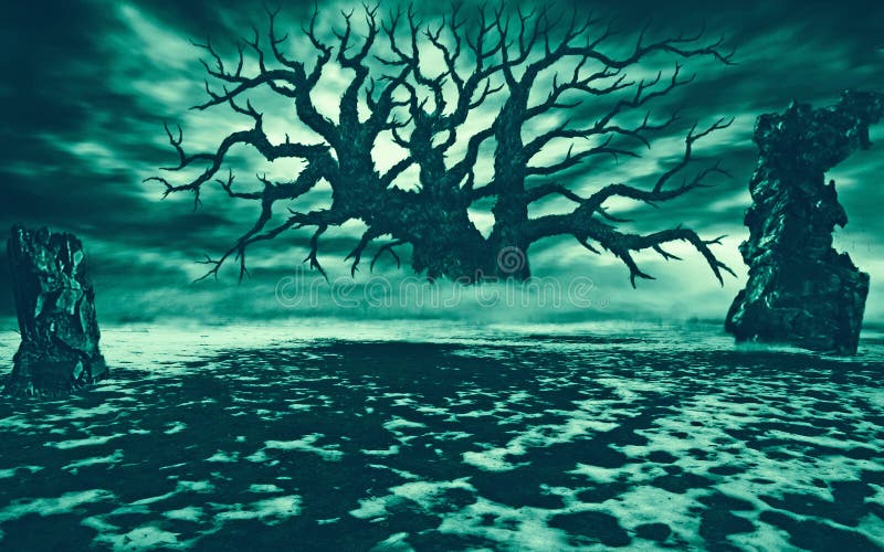 Big Withered Tree in a Clearing with Ruins Stock Photo - Image of ...