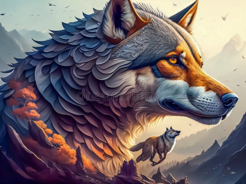 Big Wolf Head Past AI Drawn Stock Illustration - Illustration of head ...