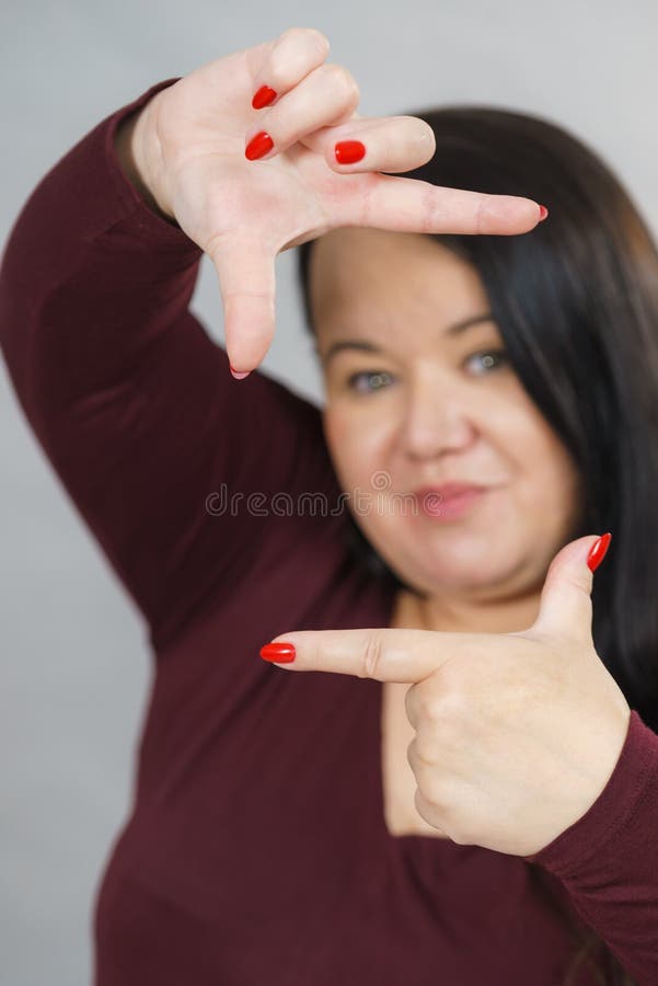 Big Woman Making Frame with Hands Stock Image - Image of happy, body ...