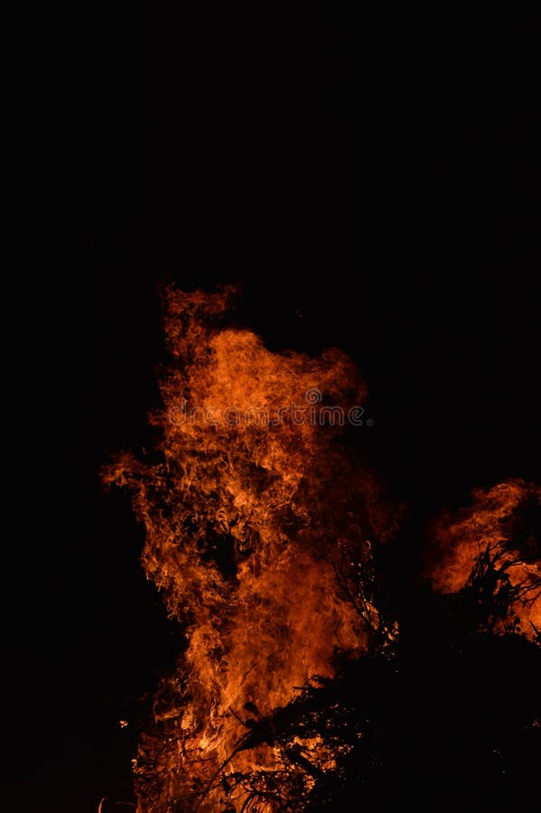 A Big Wood Fire in the Night Stock Photo - Image of night, closeup ...