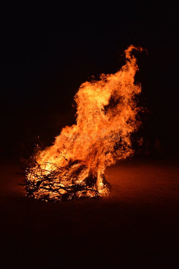 Zoom on a Big Wood Fire in the Night Stock Photo - Image of night ...