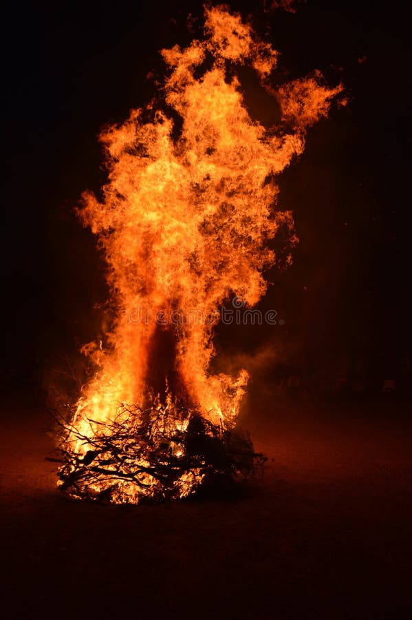 Zoom on a Big Wood Fire in the Night Stock Photo - Image of funny ...