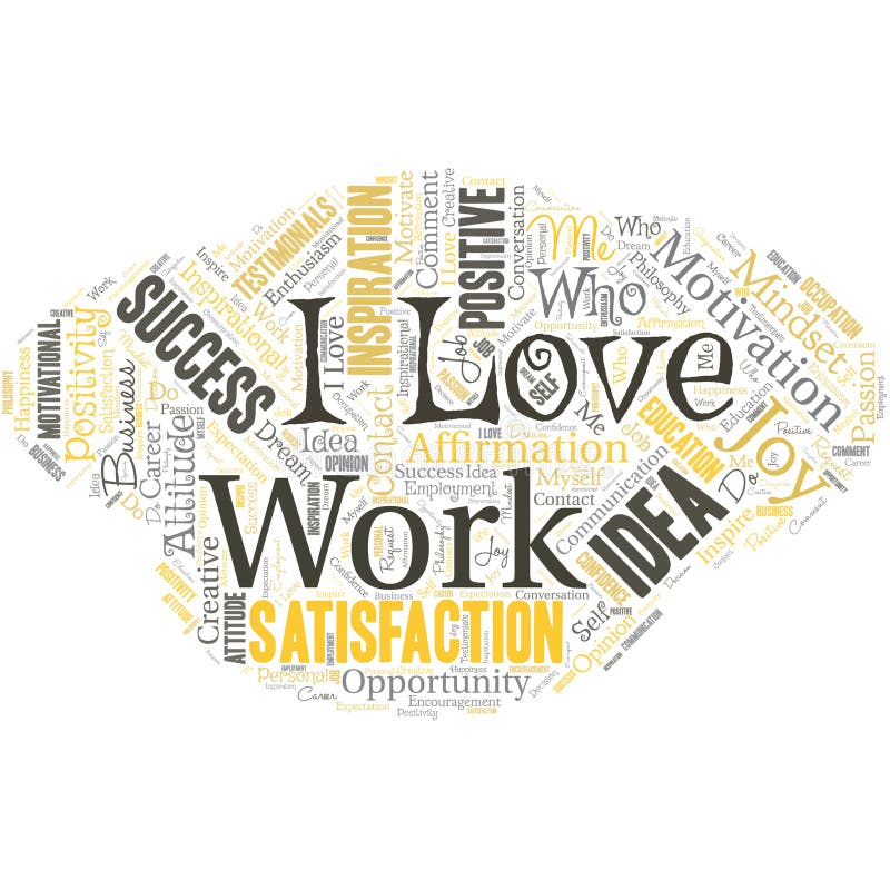 Big Word Cloud in the Shape of UFO with Words I Love Work. Be Satisfied ...