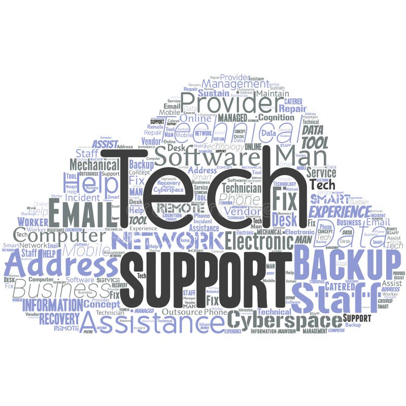 Big Word Cloud with Tech Support Words. Help Given by Technician Online ...