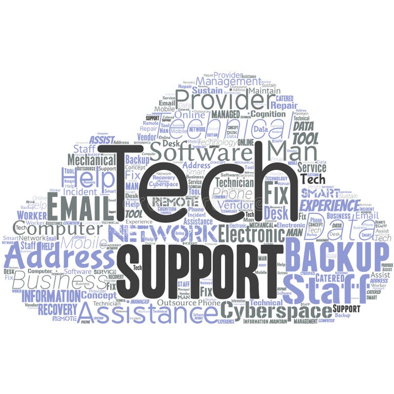 Big Word Cloud with Tech Support Words. Help Given by Technician Online or Call Center Customer ...