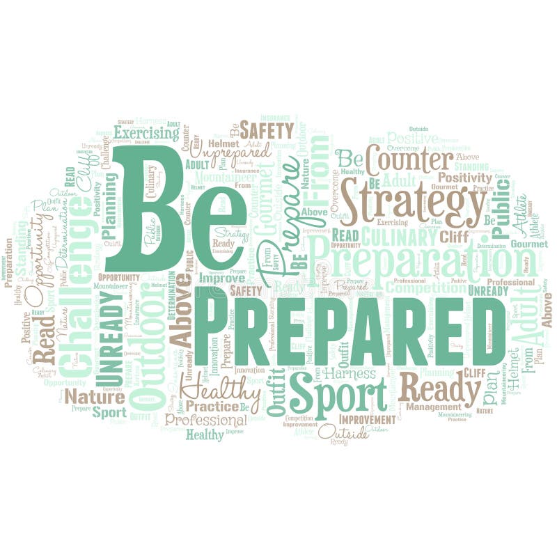 Big Word Cloud with Words Be Prepared. Make Something Ready for Use or ...