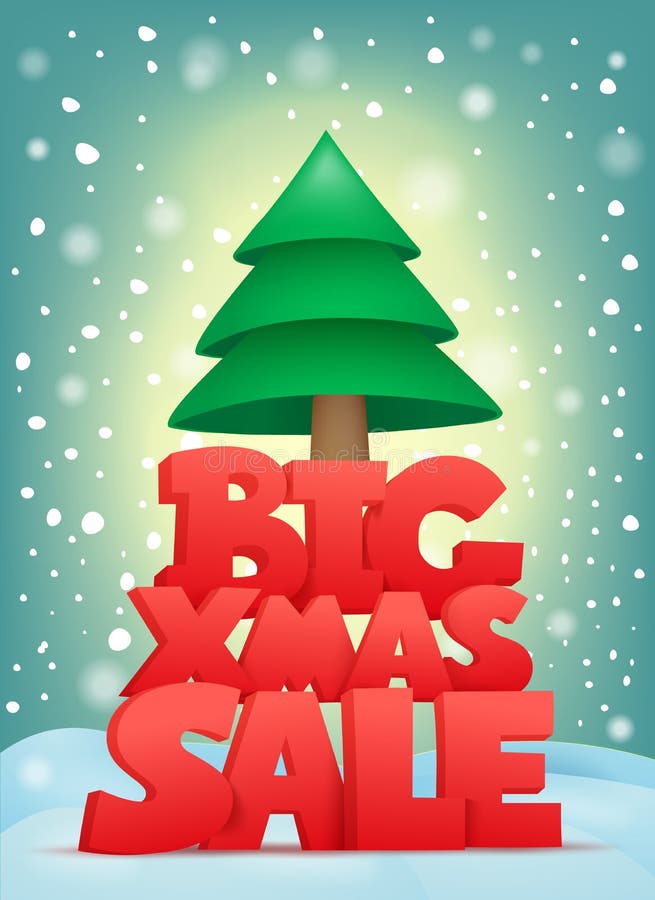 Big Xmas Sale Title Text with Christmas Tree Stock Illustration ...