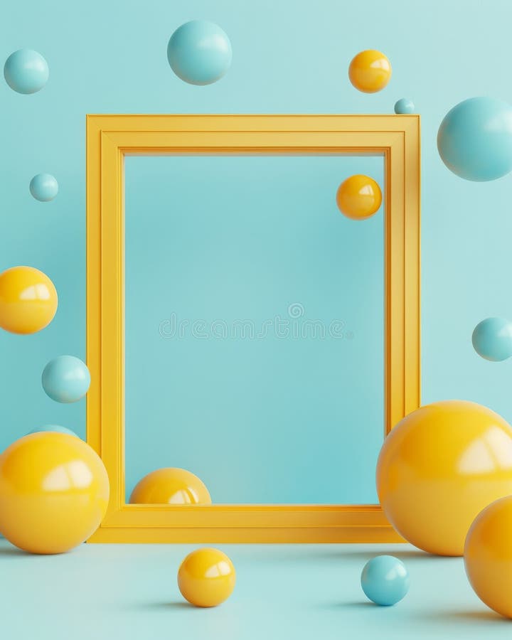Big Yellow Empty Frame, 3d Illustrative, Minimalistic Design, Baby Blue ...
