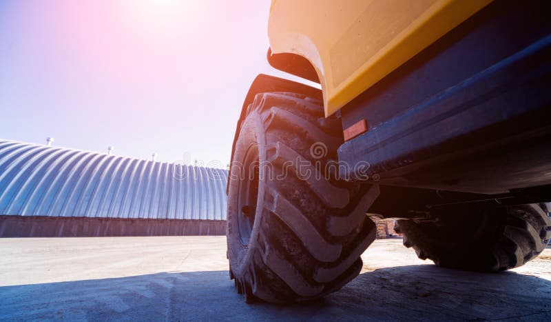 Big Yellow Forklift Loader Working Near Warehouse Stock Photo - Image ...