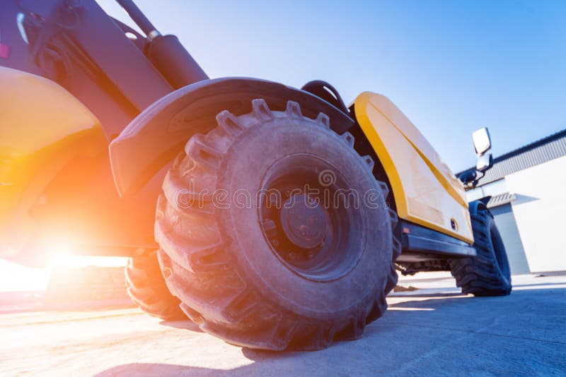 Big Yellow Forklift Loader Working Near Warehouse Stock Image - Image ...