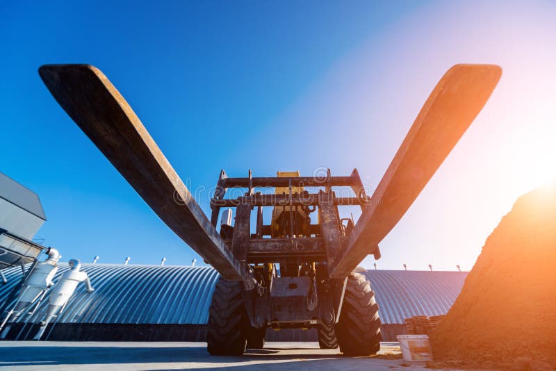 Big Yellow Forklift Loader Working Near Warehouse Stock Image - Image ...
