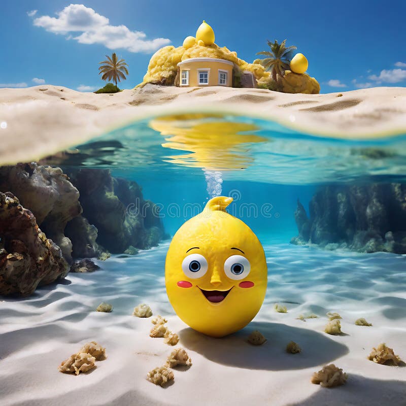 A Big Yellow Lemon by the Sea Stock Image - Image of water, drink ...