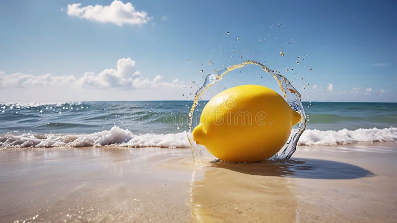 A Big Yellow Lemon by the Sea Stock Photo - Image of lemonade, circle ...
