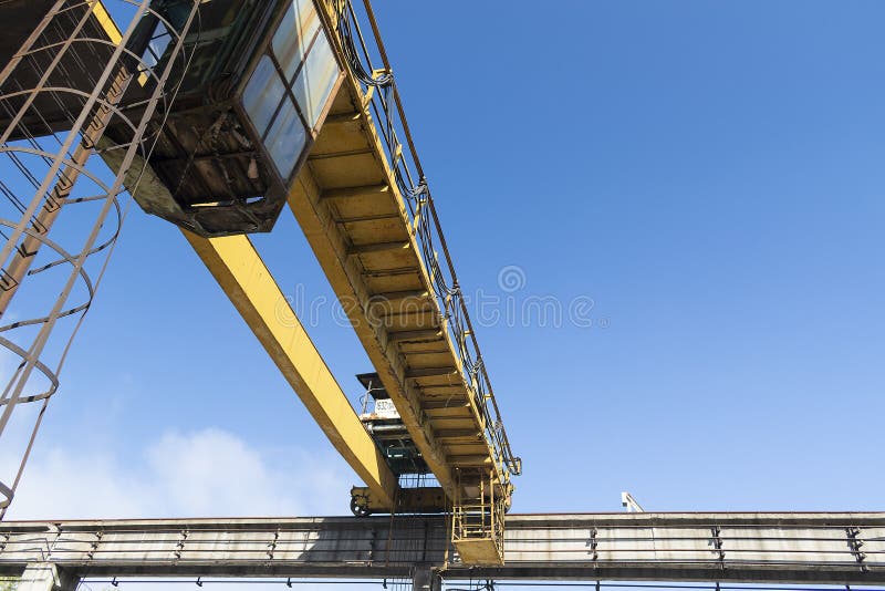 Big Yellow Lifting Crane in the Factory Stock Photo - Image of light ...